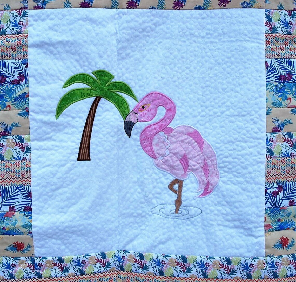 Flamingo Quilt, Tropical Quilt, Flamingo Lap Quilt, Palm Trees ...