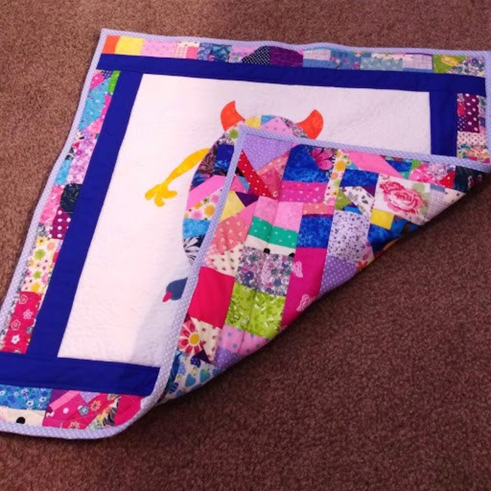 Monster Quilt, Monster Playmat, Patchwork Quilt, Scrappy Quilt, Toddler ...