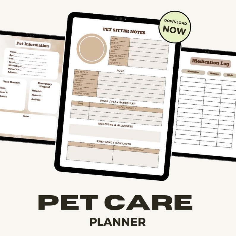 Animal Care Planner, Animal Pet Sitter Notes PDF Digital Download, iPad ...