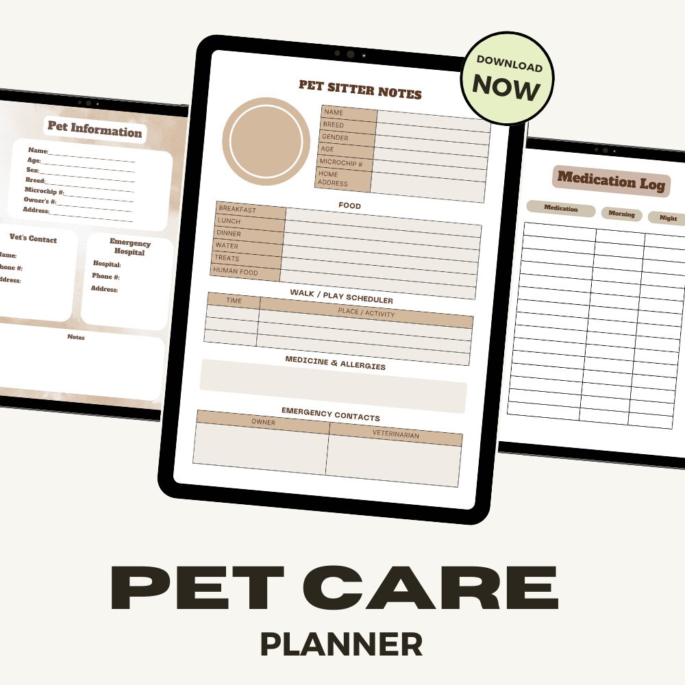 Animal Care Planner, Animal Pet Sitter Notes PDF Digital Download, iPad ...