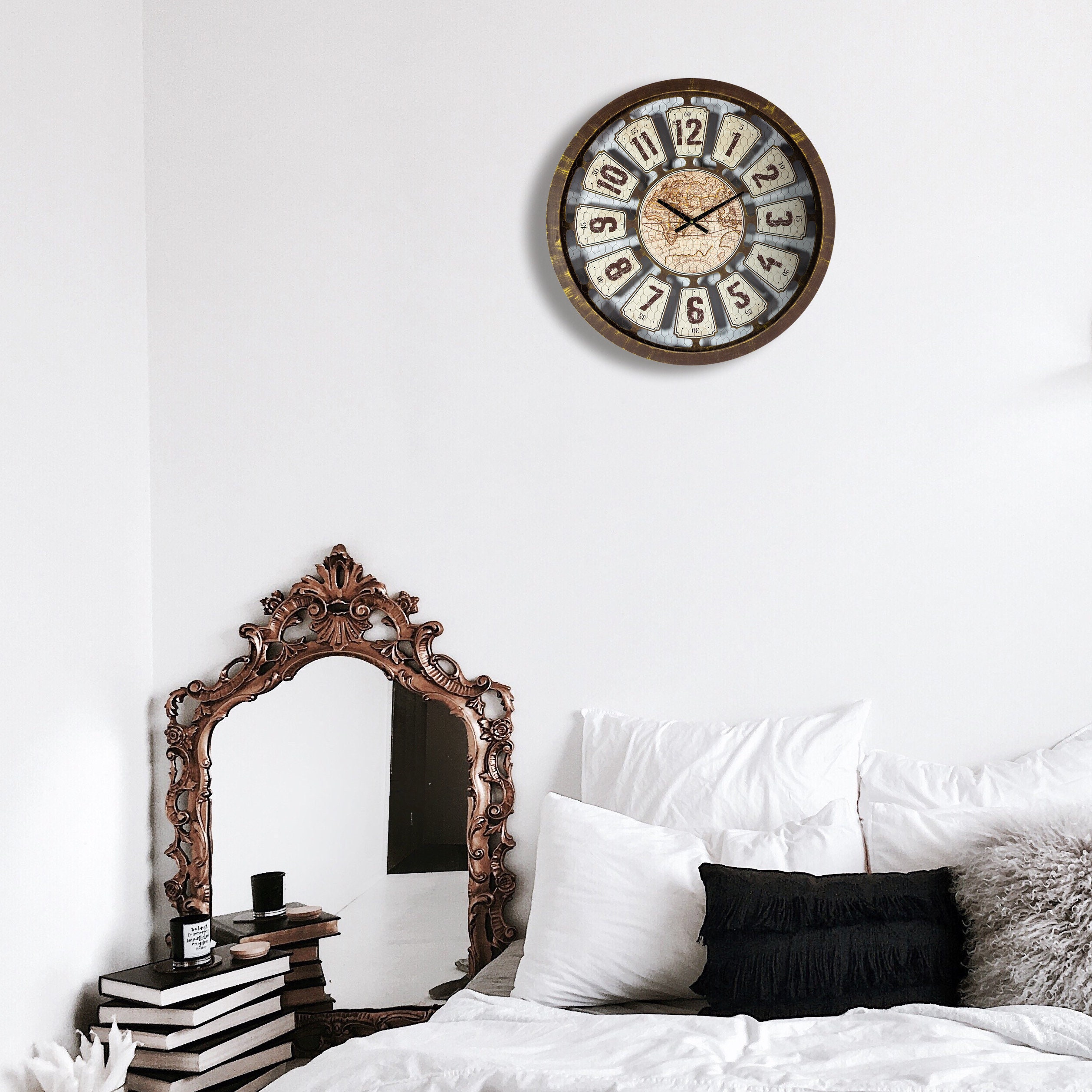 70 Cm 27.5" Large Wall Clock, Rustic Wall Clock, Rustic Decor, Brown ...