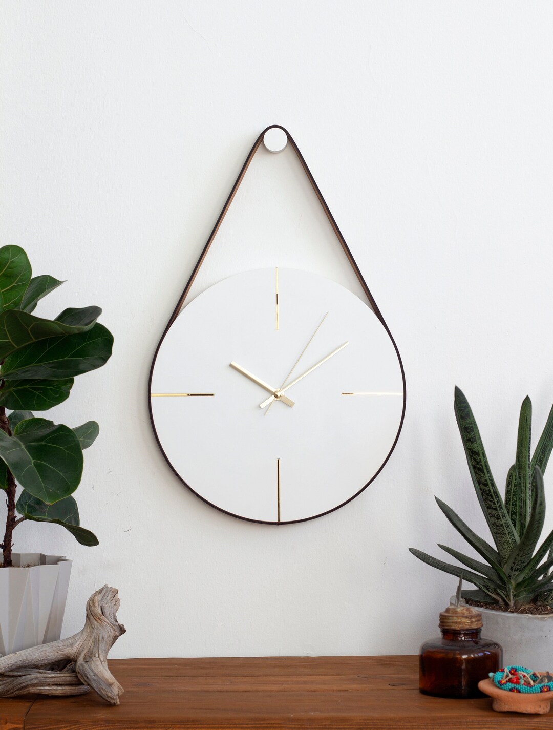 White/gold Unique Wall Clock, Minimalist Wall Clock, Concrete Wall ...