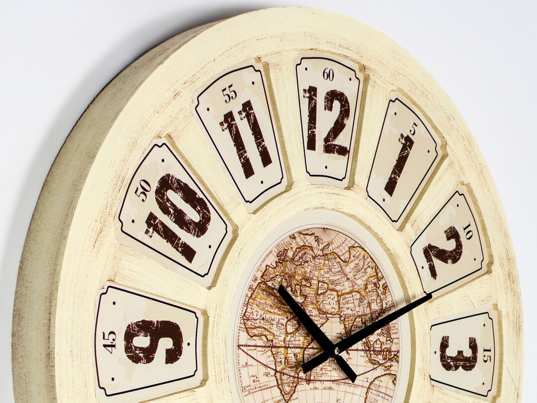 65 Cm 25.6 Large Wall Clock, Rustic Wall Clock, Beige Wall Clock ...