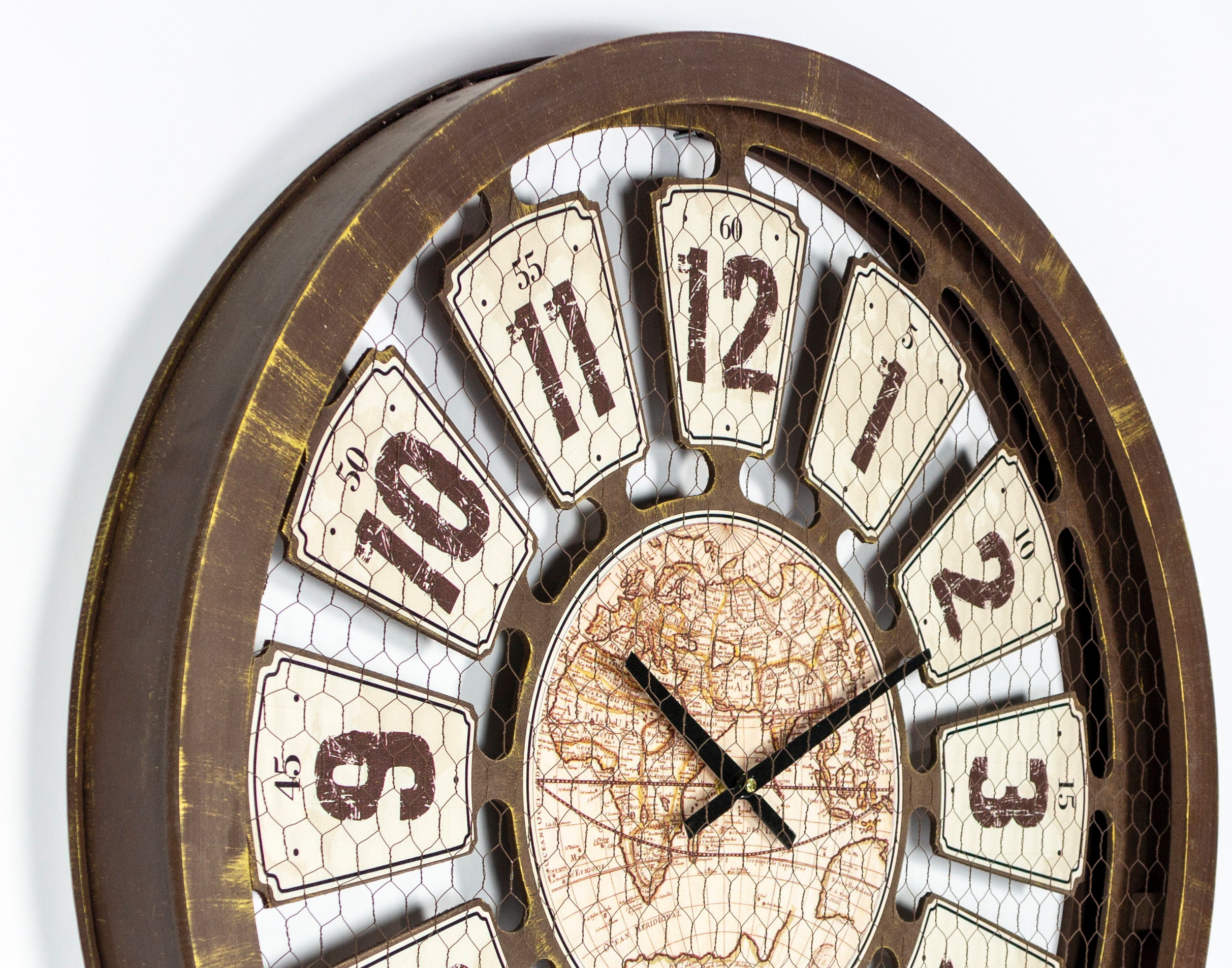 70 Cm 27.5" Large Wall Clock, Rustic Wall Clock, Rustic Decor, Brown ...