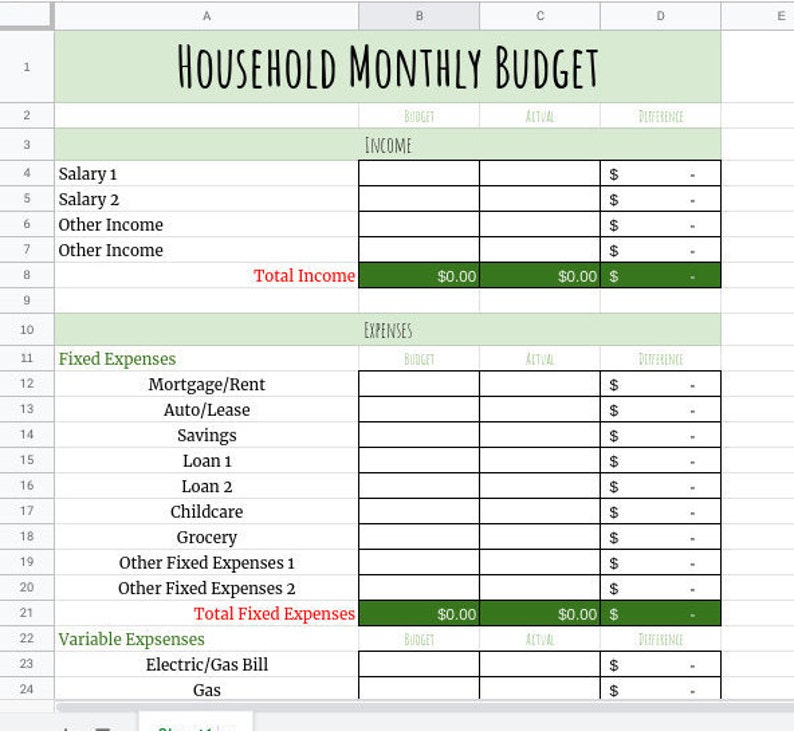 Household Monthly Budget Spreadsheet Budget Calculator Etsy Free Nude 