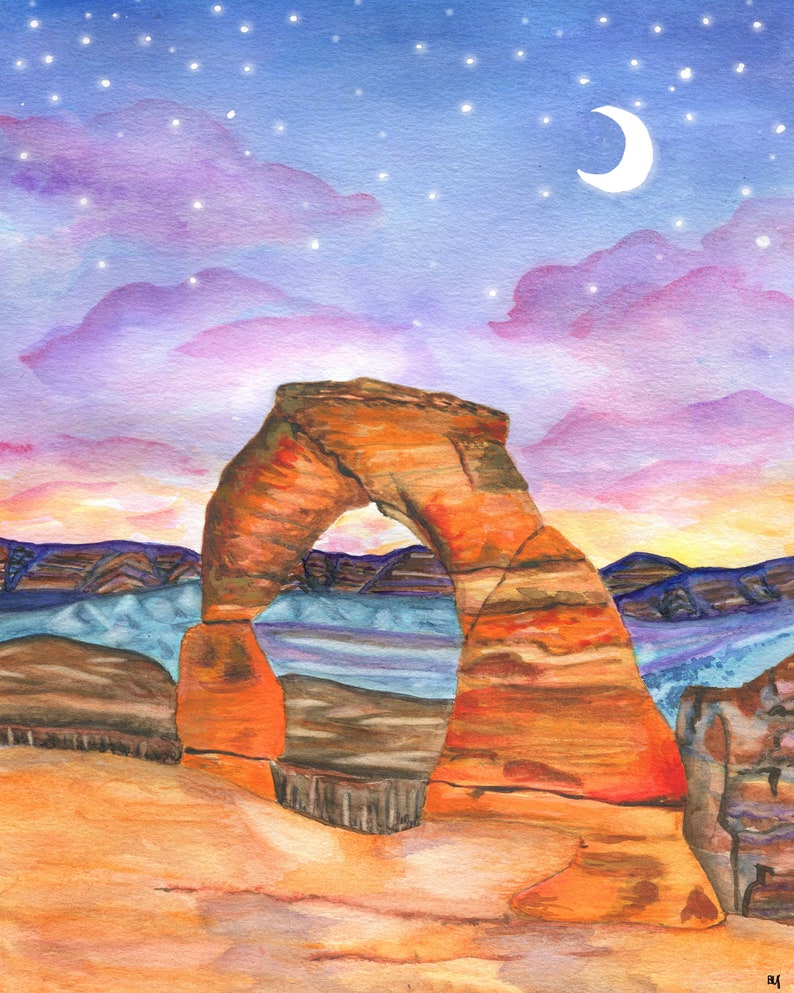 Moab Arch, Watercolor Print, National Park Painting - Etsy