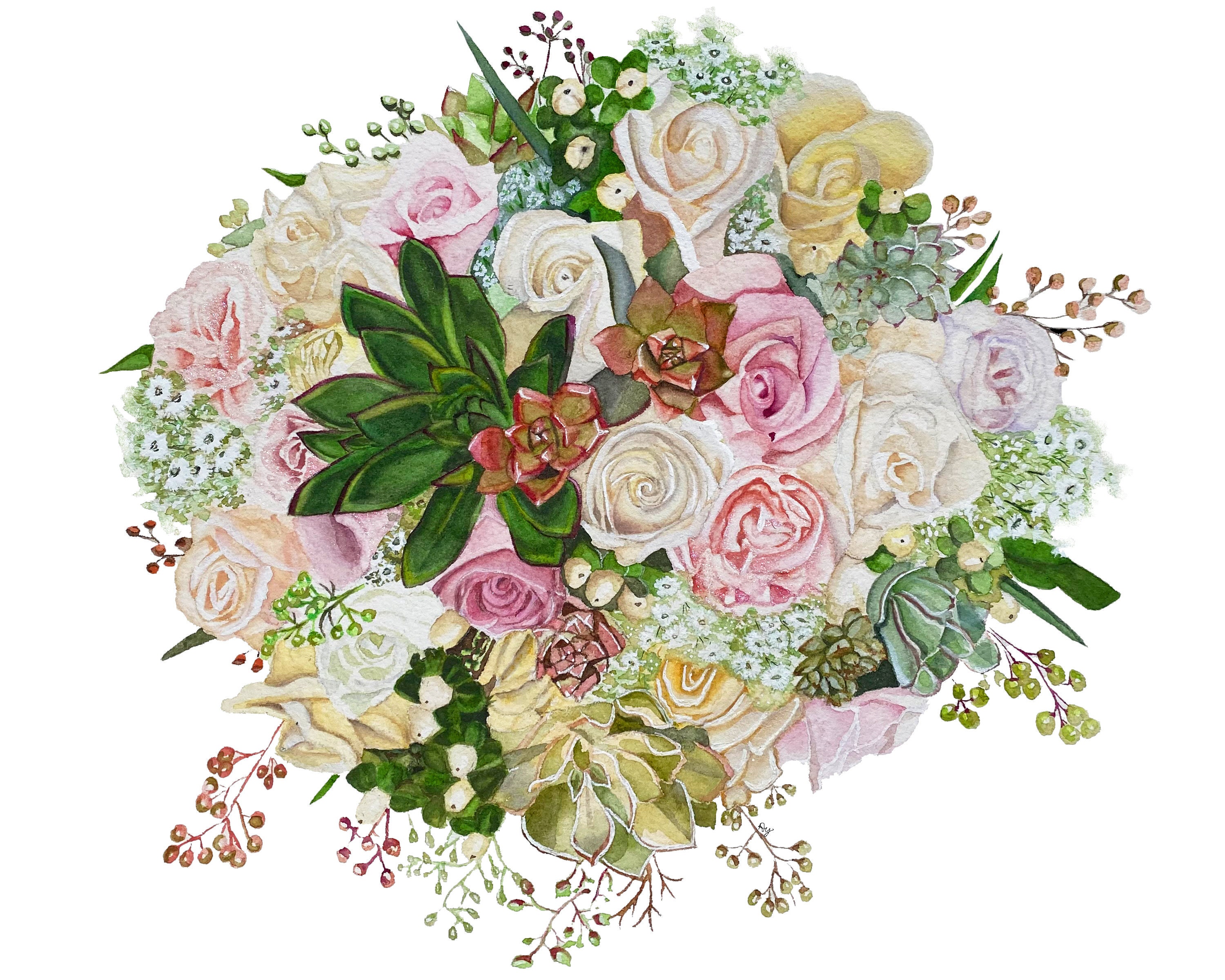 Instant Watercolor Flower Print Clip Art Download Pink and - Etsy