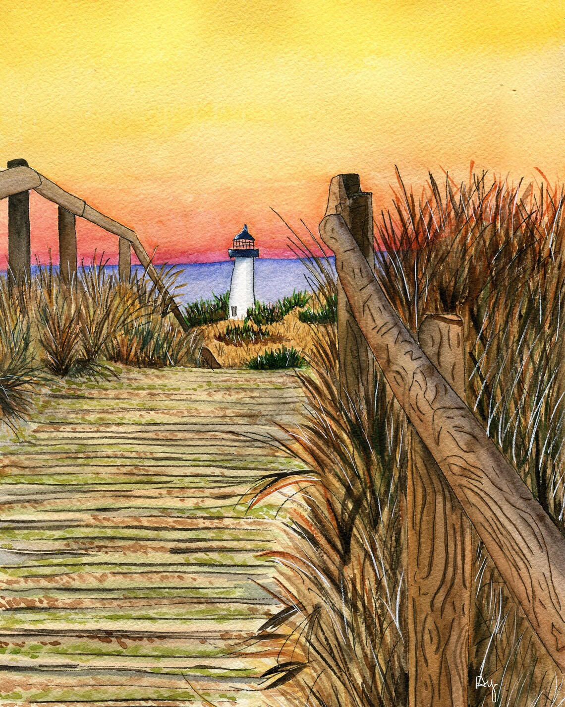 Lighthouse at Sunset Art, Watercolor Print, Beach Decor - Etsy