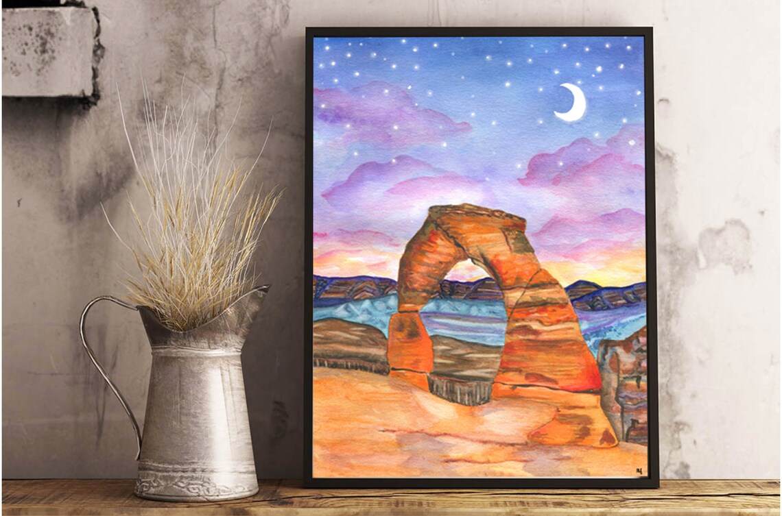 Moab Arch, Watercolor Print, National Park Painting - Etsy