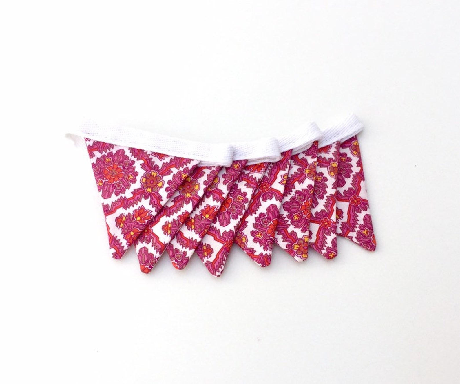 Pink and White Patterned Mini Bunting. Double Sided Fabric. - Etsy