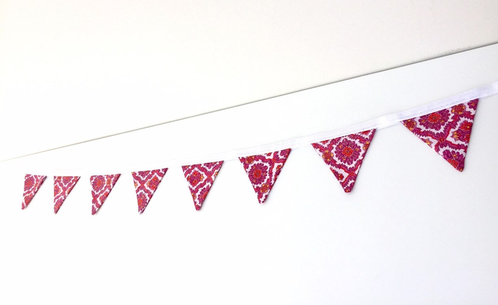 Pink and White Patterned Mini Bunting. Double Sided Fabric. - Etsy