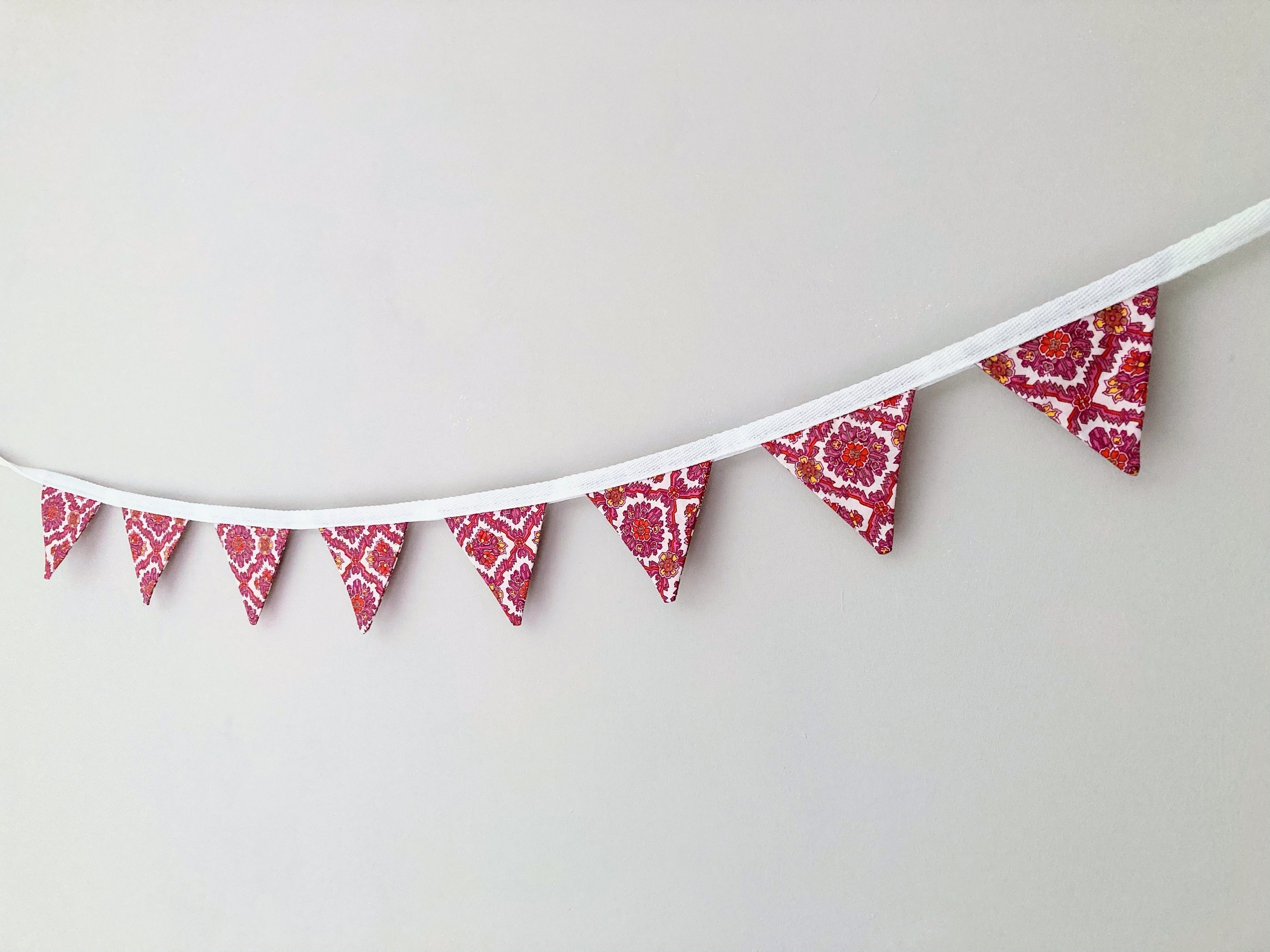 Pink and White Patterned Mini Bunting. Double Sided Fabric. - Etsy