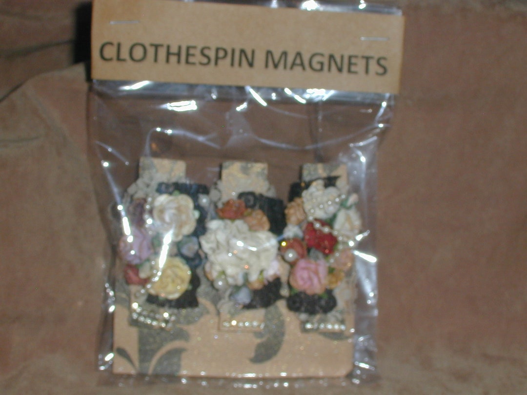 Clothespin Magnet Shabby Chic Paper Flower - Etsy