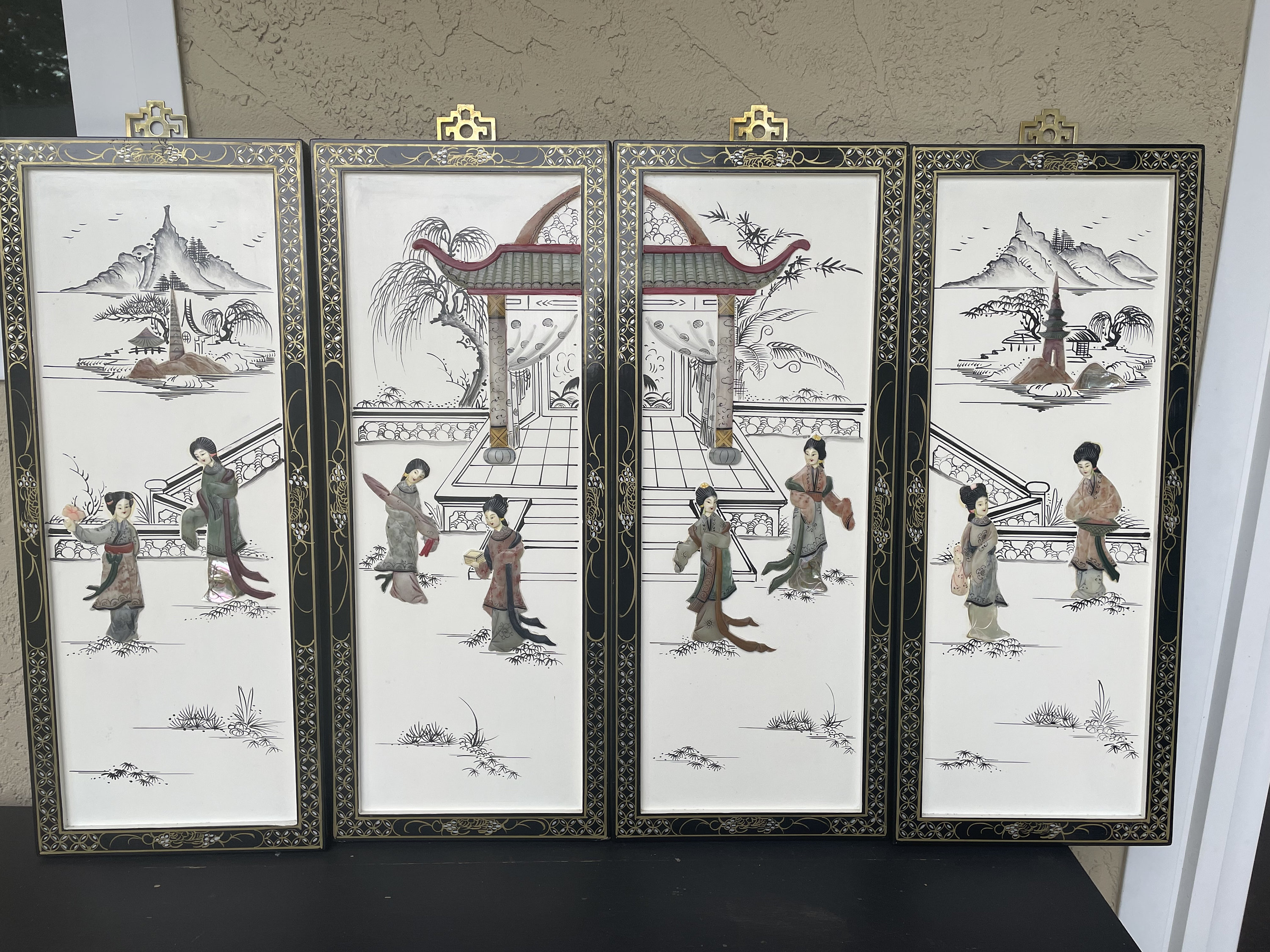 Vintage Set of Four Asian Wall Panels/oriental Black & White | Etsy