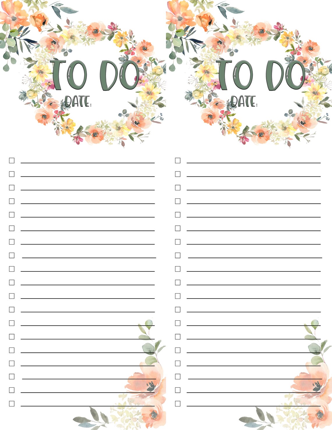 Printable Half Page To Do Lists Peach & Green | Etsy