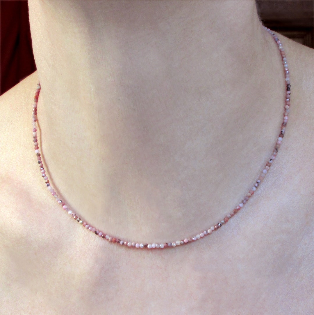 Collier de perles de rhodonite, collier de perles à facettes roses ...