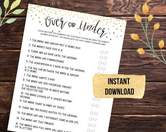 Over or Under Wedding Shower Game - Etsy