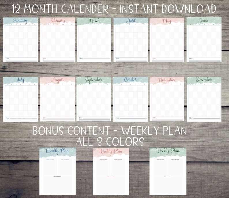 Printable Calendar, Editable Wall Calendar, Bonus Monthly Planner ...