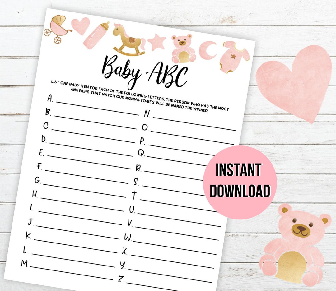 Baby ABC Shower Game Printable, Baby Abc's Game, Baby Alphabet Game ...