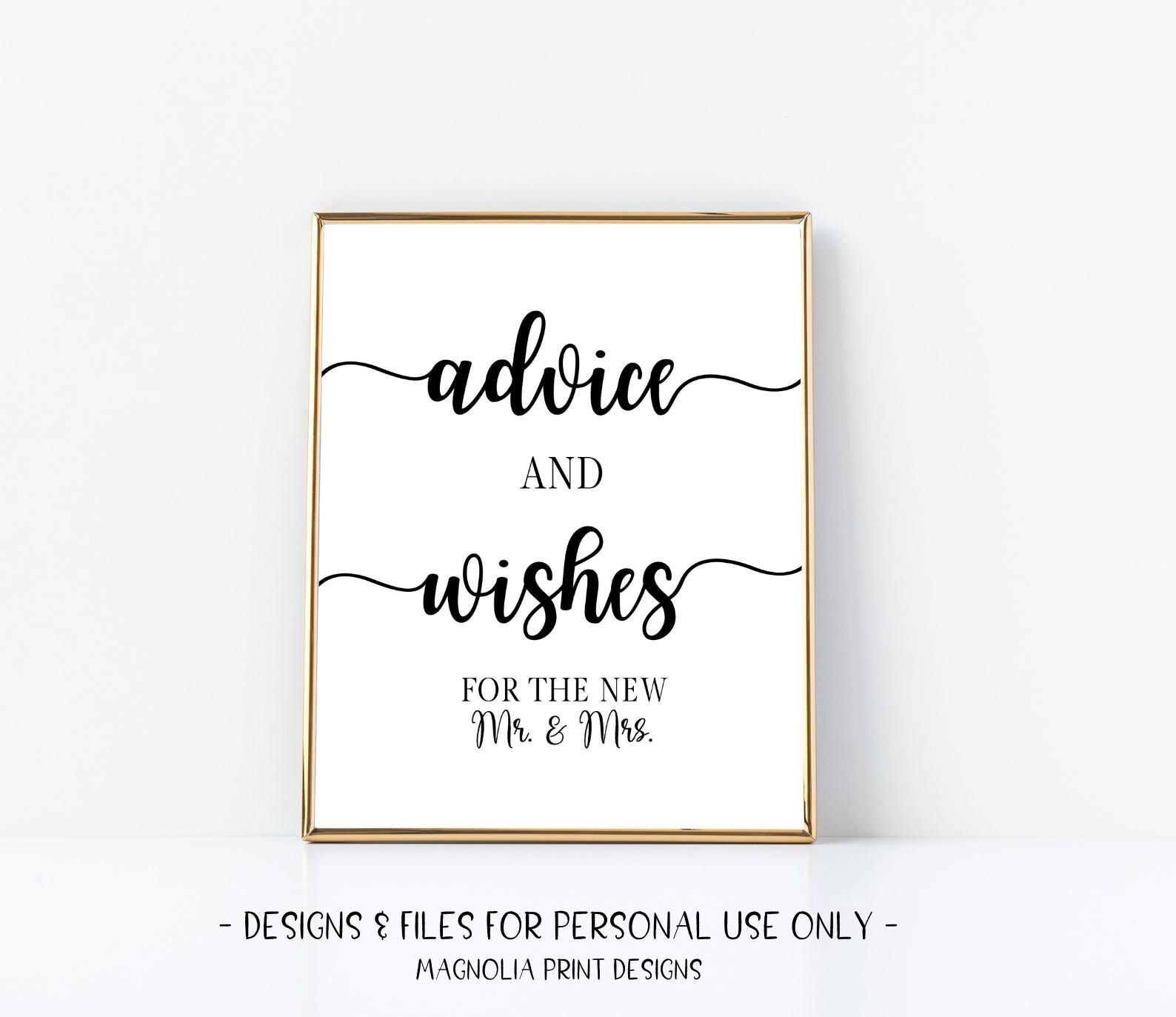 Advice and Wishes Sign Printable Advice and Wishes for the - Etsy