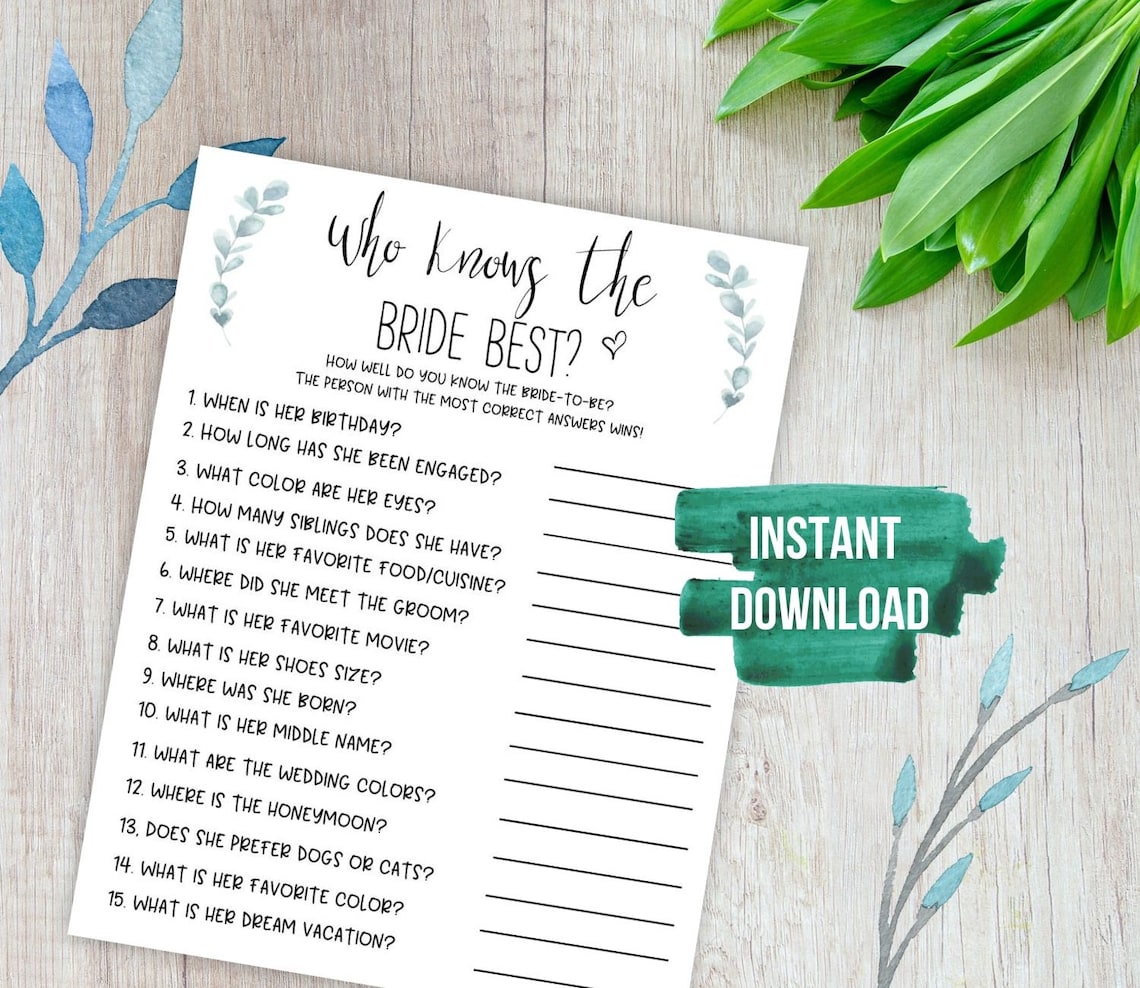 Who Knows the Bride Best Game PRINTABLE Bridal Shower Game, Wedding ...