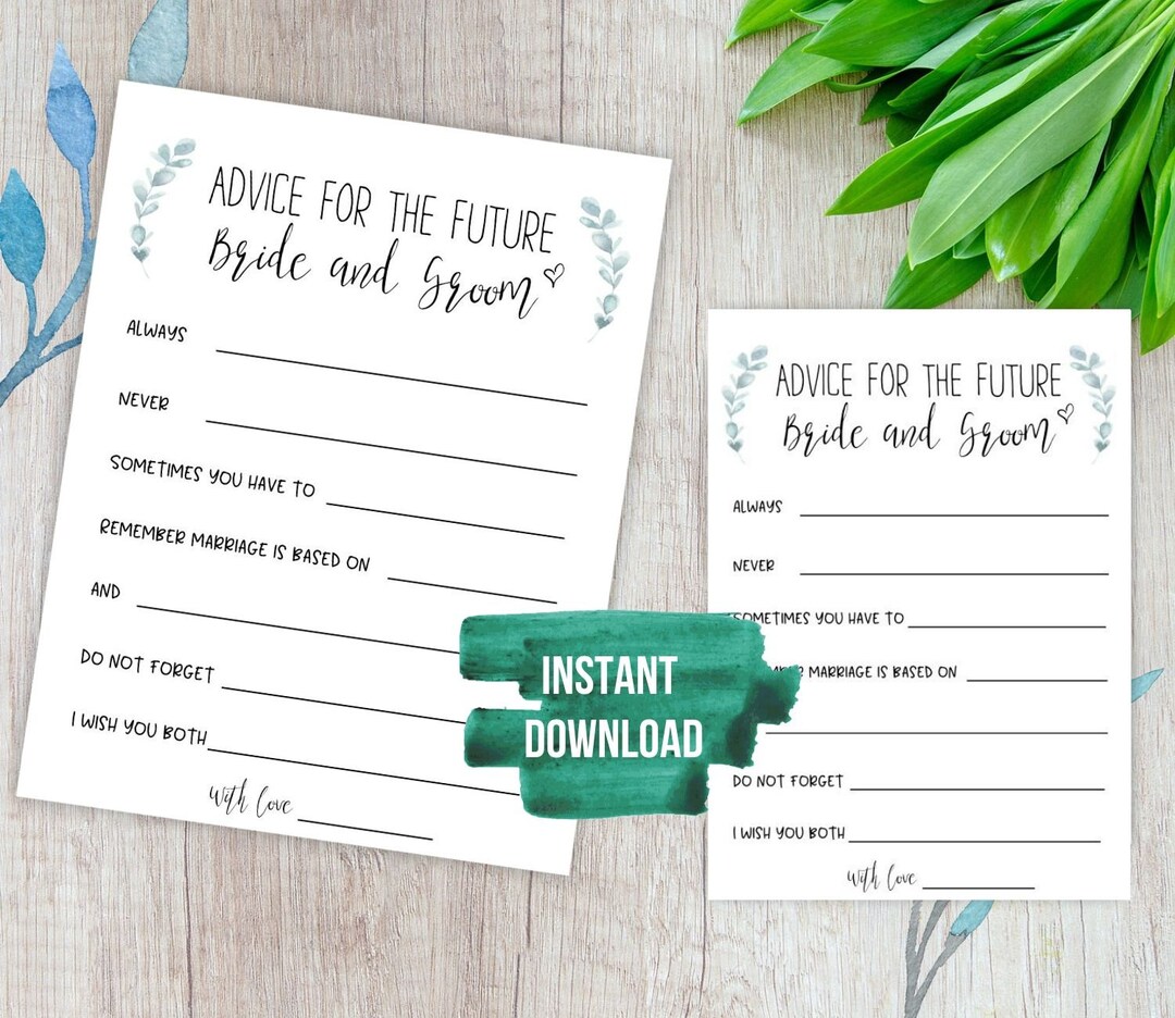 Advice for the Bride and Groom, PRINTABLE Wedding Advice Cards, Well ...