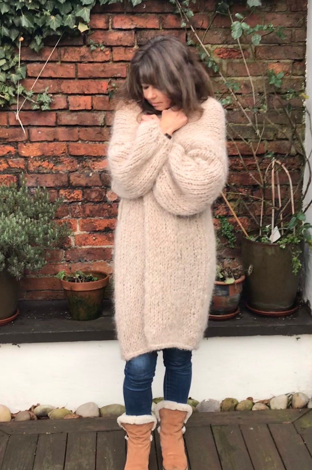 Hand Knitted Long Chunky Knit Cardigan/sweater in Soft Merino Wool and ...