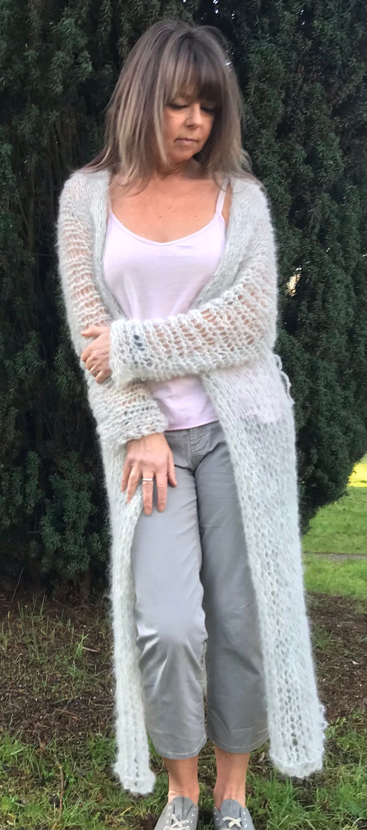 Hand Knitted Extra Chunky Knit Long Cardigan/jacket in Soft Alpaca and ...