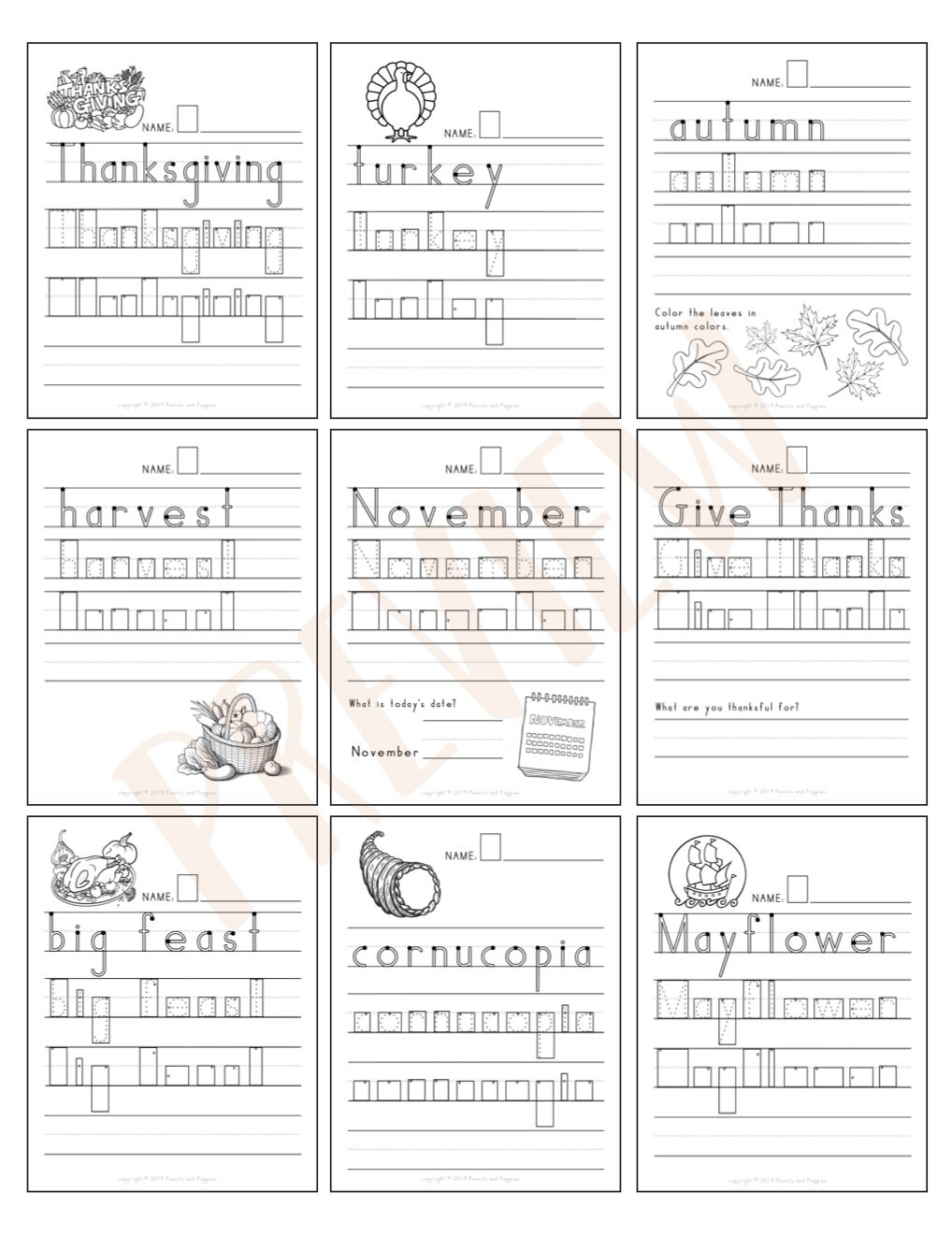 Handwriting Without Tears® Style Autumn Thanksgiving Handwriting ...