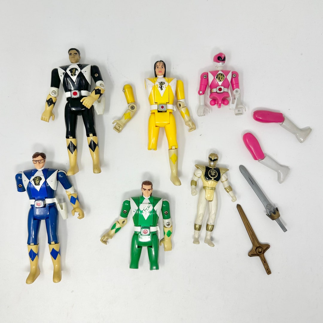 Vtg Bandai 1993 Power Rangers Flip Head Figures Swords White Ranger ...