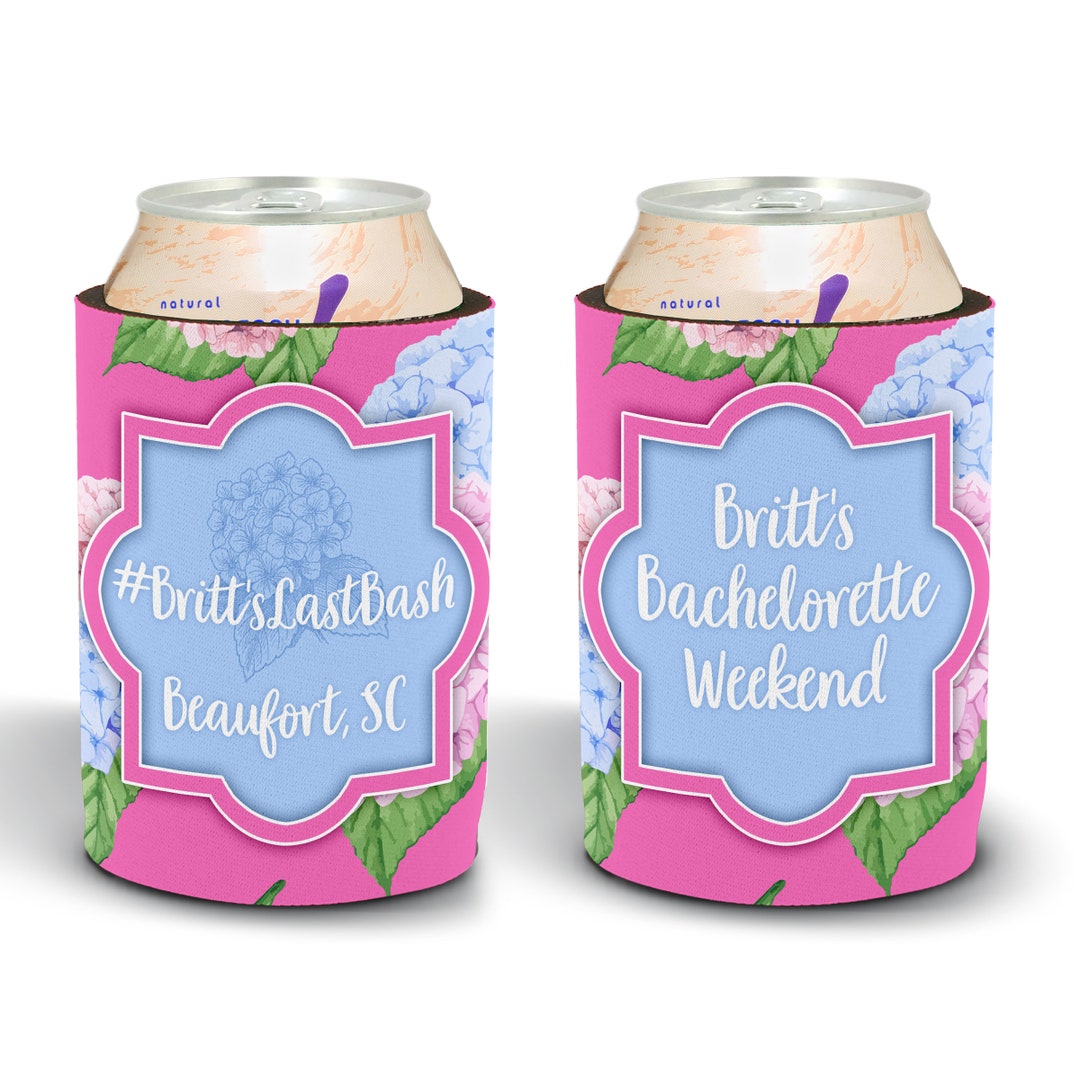 Preppy Pink and Blue Hydrangea Custom Can Coolers / Southern ...