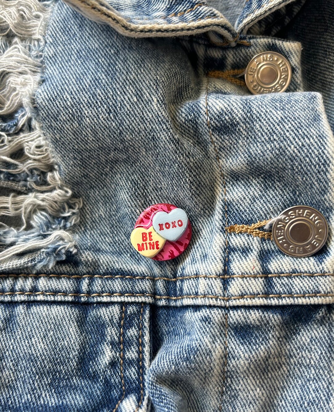 Handmade Kawaii Conversation Hearts Pinback Button - Polymer Clay Resin ...