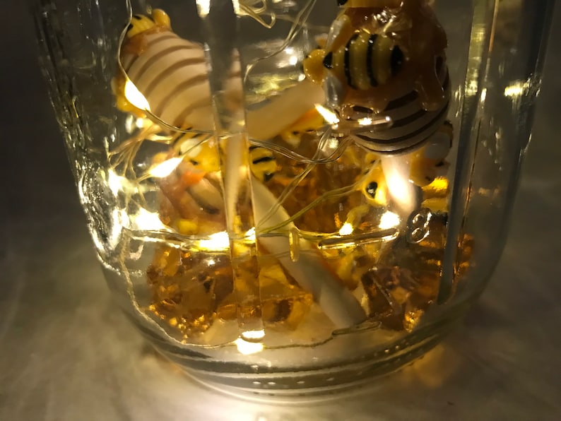 Honey Bee Decor Solar Lighted Hanging Mason Jar Lantern Fairy | Etsy