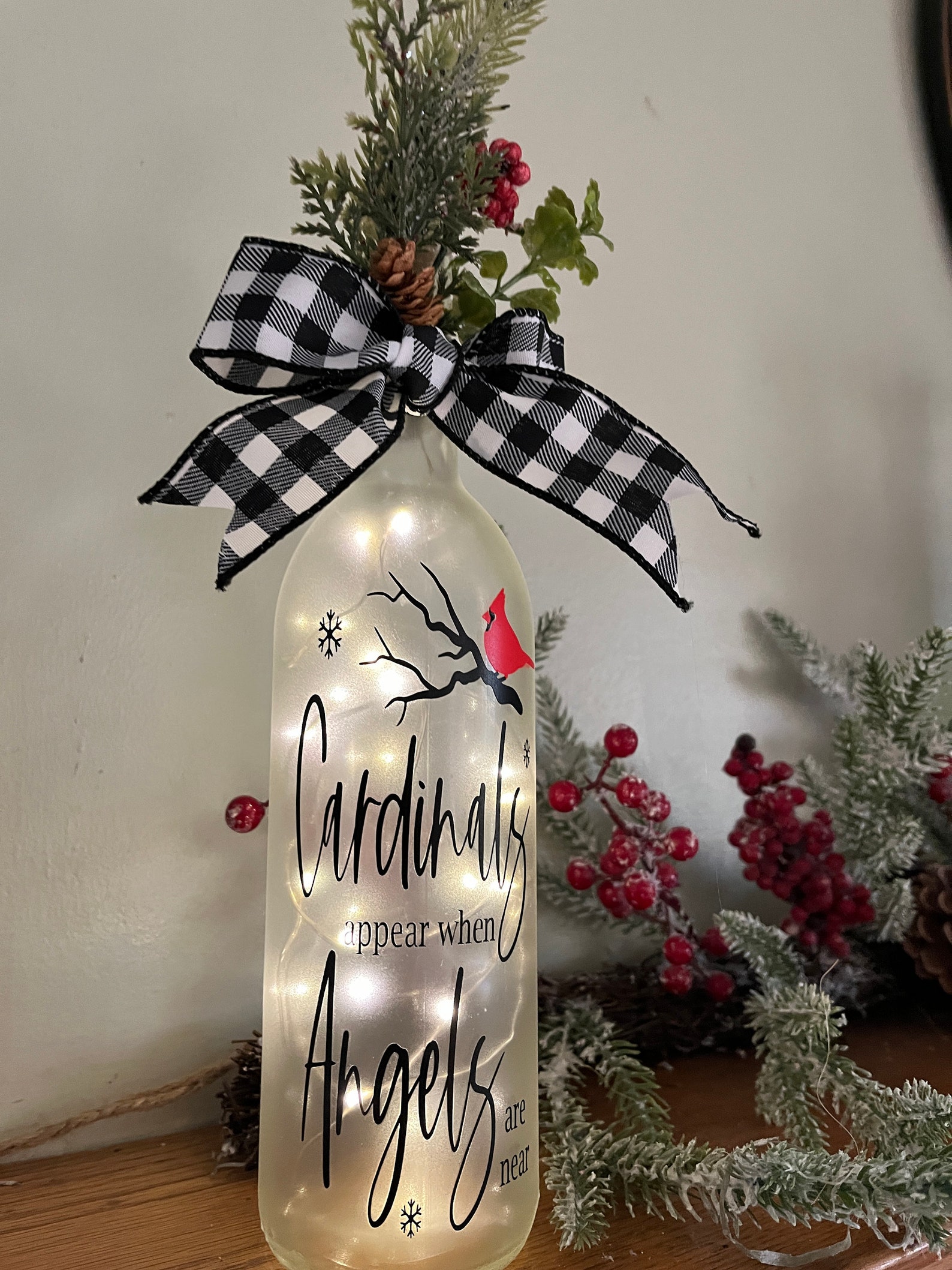 CARDINALS Appear When ANGELS Are Nearup Cycled Lighted Wine Bottle ...