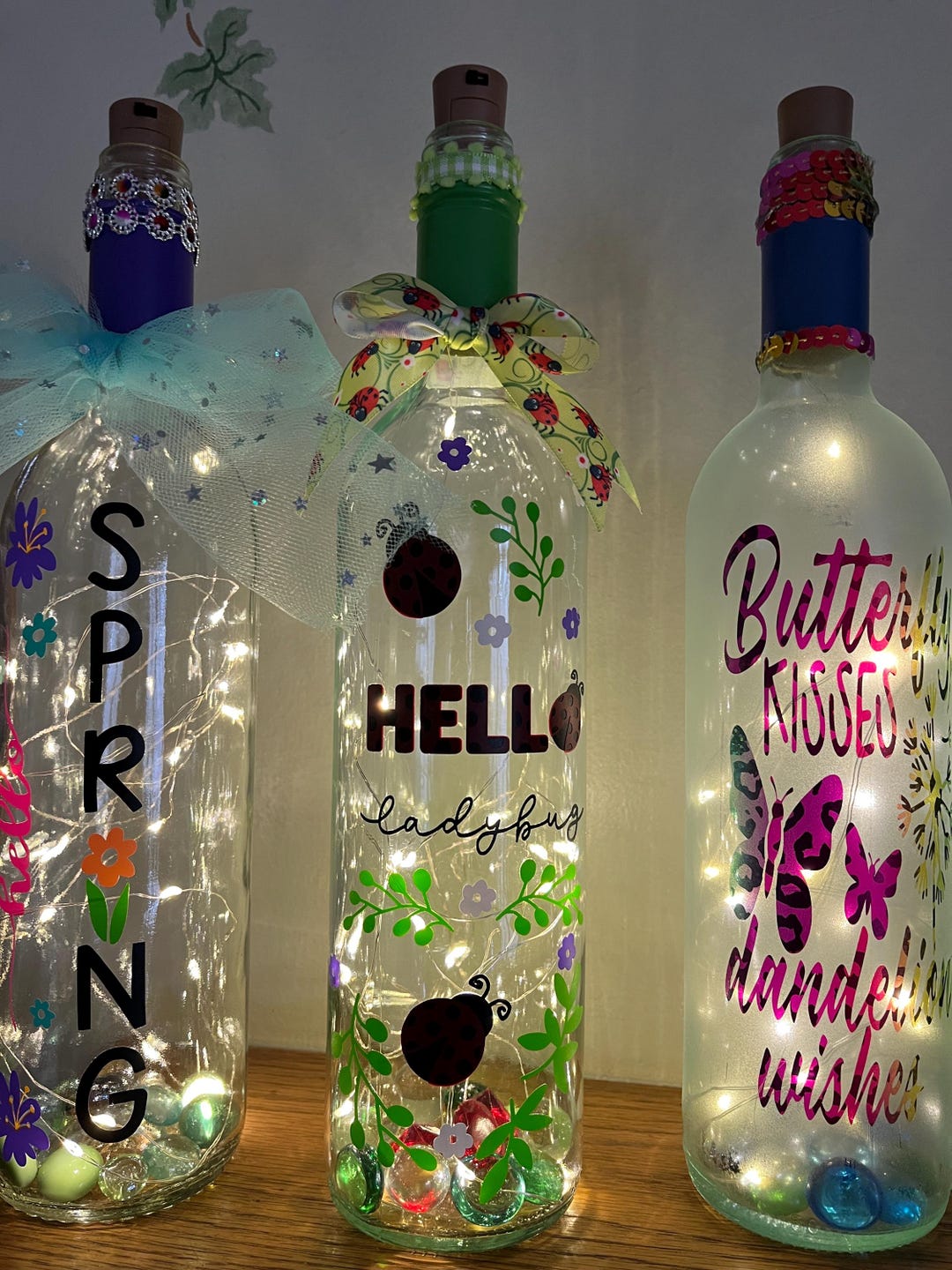 Spring/summer~up Cycled Lighted Wine Bottles, 3 Styles, Battery Powered ...