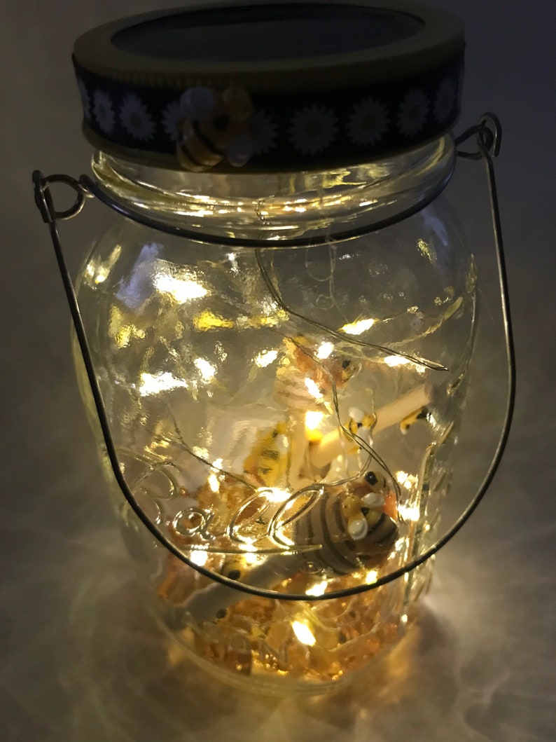 Honey Bee Decor Solar Lighted Hanging Mason Jar Lantern Fairy | Etsy