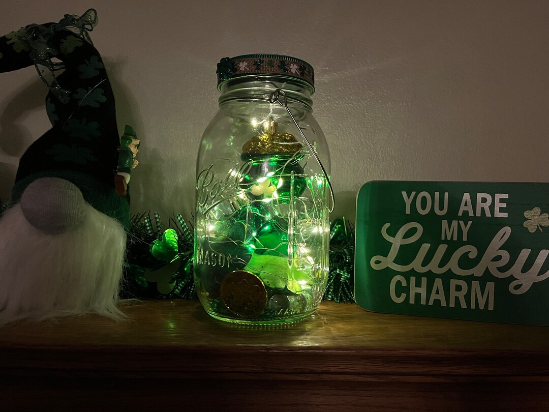 Lucky Shamrock St Pat's Day, Solar Lighted Hanging Mason Jar, Lantern ...
