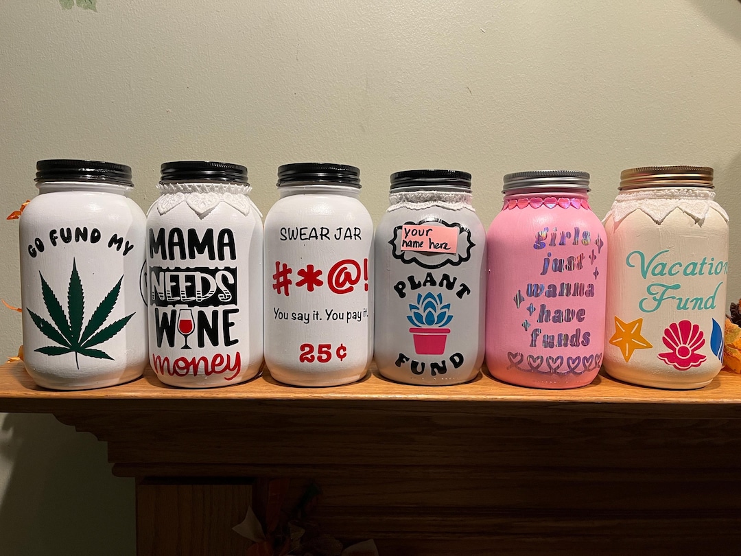 Hand Painted Quart Fund Money Bank Funny Gag Gift Mason Jars ...