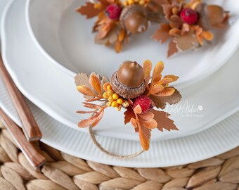 Thanksgiving Acorn Wood Napkin Rings, Rustic Fall Table Decor, Fall ...