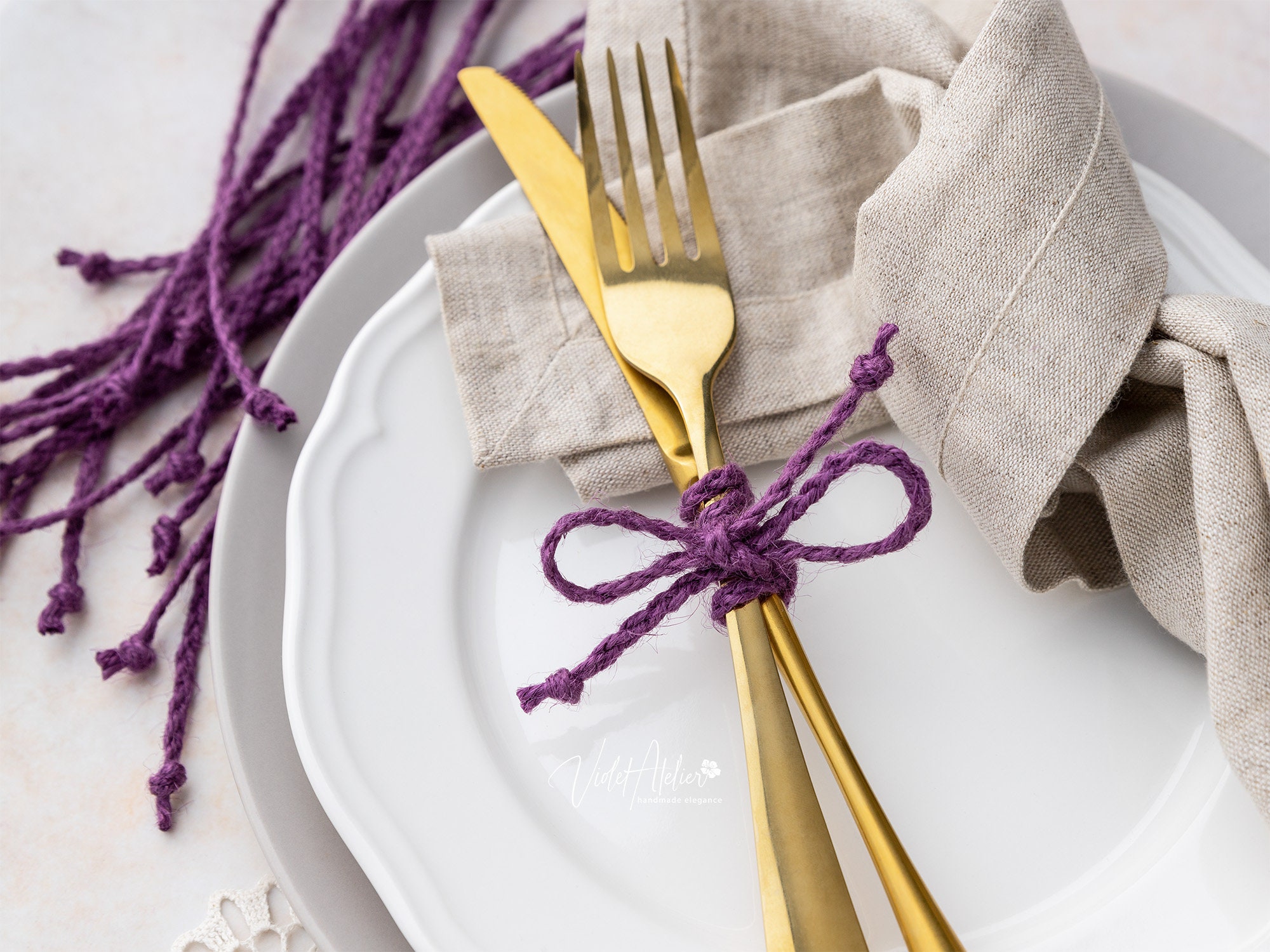 Purple Wedding Jute Napkin Ties 10-50pcs, Place Setting Decoration ...