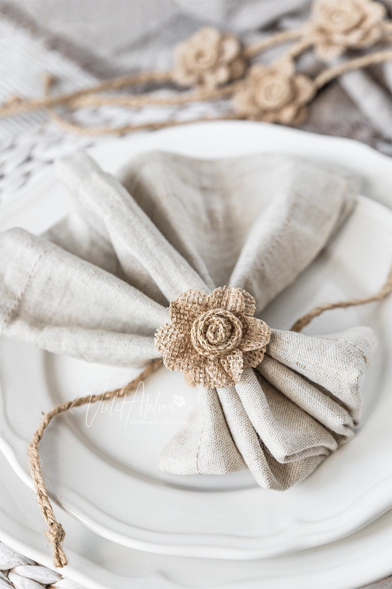 Burlap Flowers Napkin Ties 4 Pcs Napkin Rings Alternative - Etsy