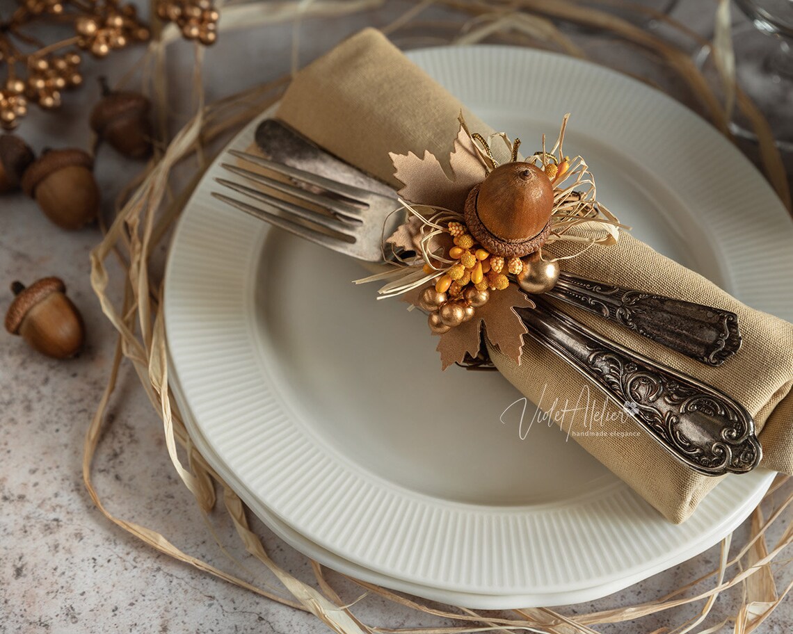 Thanksgiving Acorn Wood Napkin Rings Rustic Fall Table Decor - Etsy
