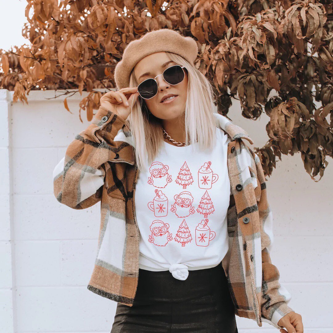 Christmas Doodles Tee | Soft Graphic Tee | Holiday T Shirt | Christmas ...