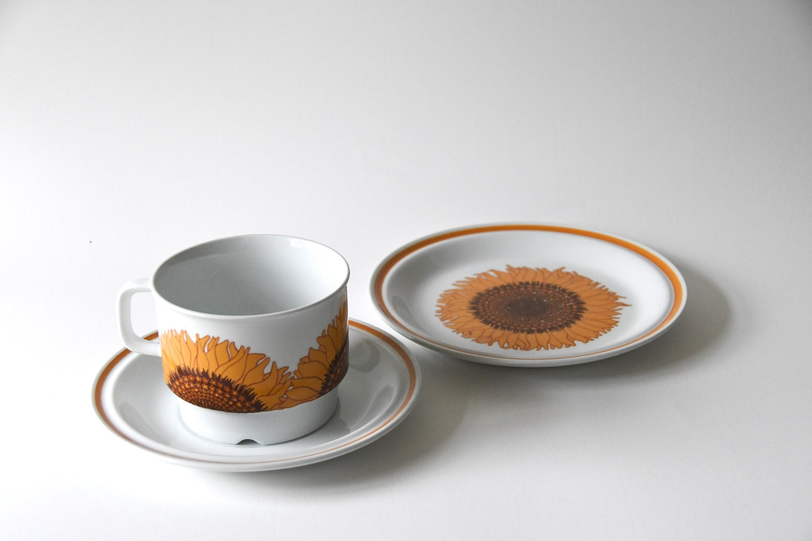 Egersund Norway Tea Trio. Sunflower Decor KORULEN. Cup Saucer and Plate ...