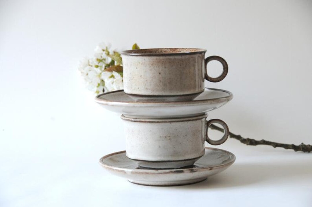 2 X Scandinavian Tea Sets, Danish Modern Stoneware STOGO. Pair Cups and ...