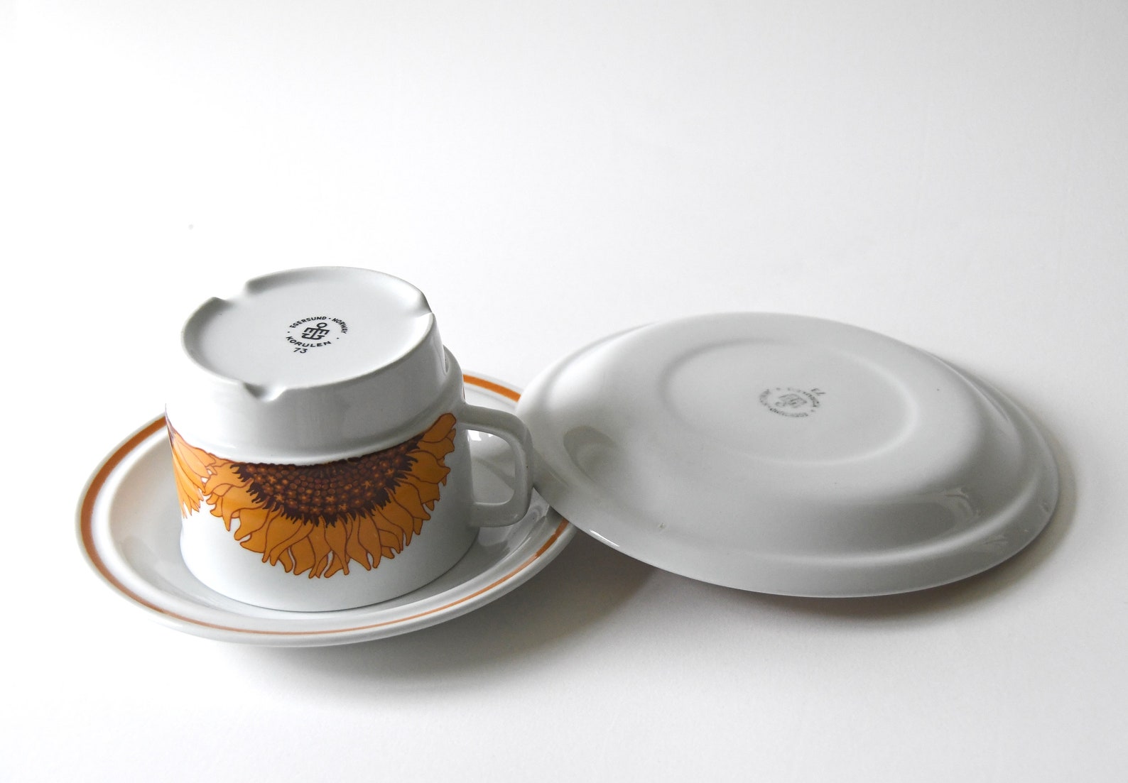 Egersund Norway Tea Trio. Sunflower Decor KORULEN. Cup Saucer and Plate ...