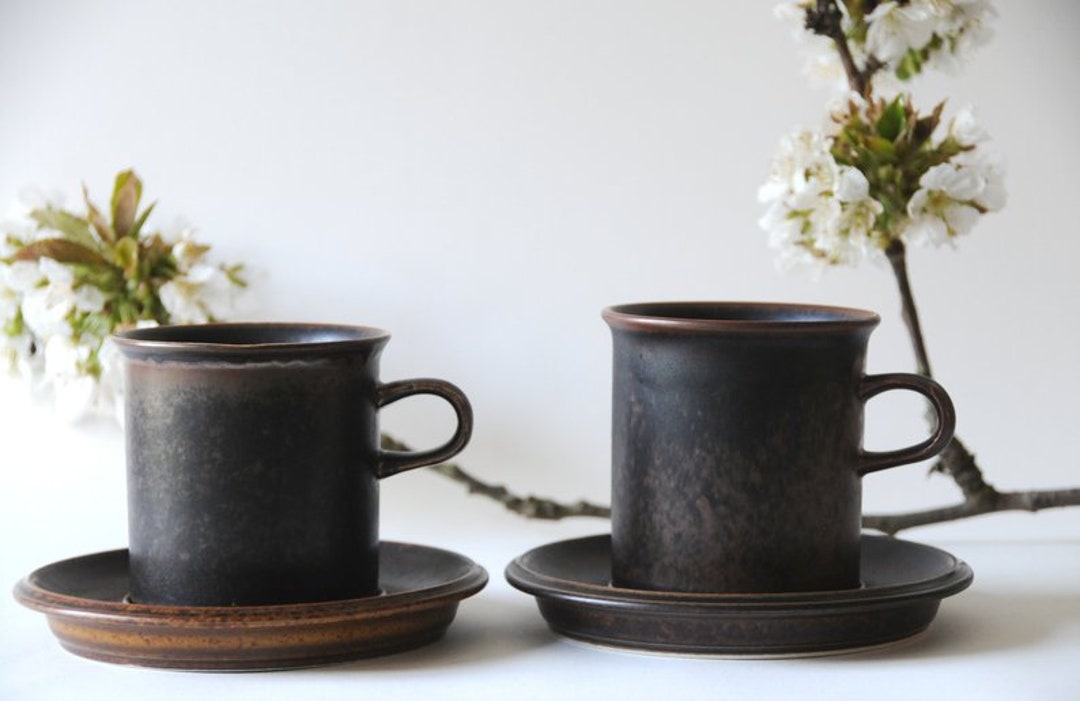 Arabia Finland Ruska Tea Cup and Saucer Set, Ulla Procope Stoneware ...