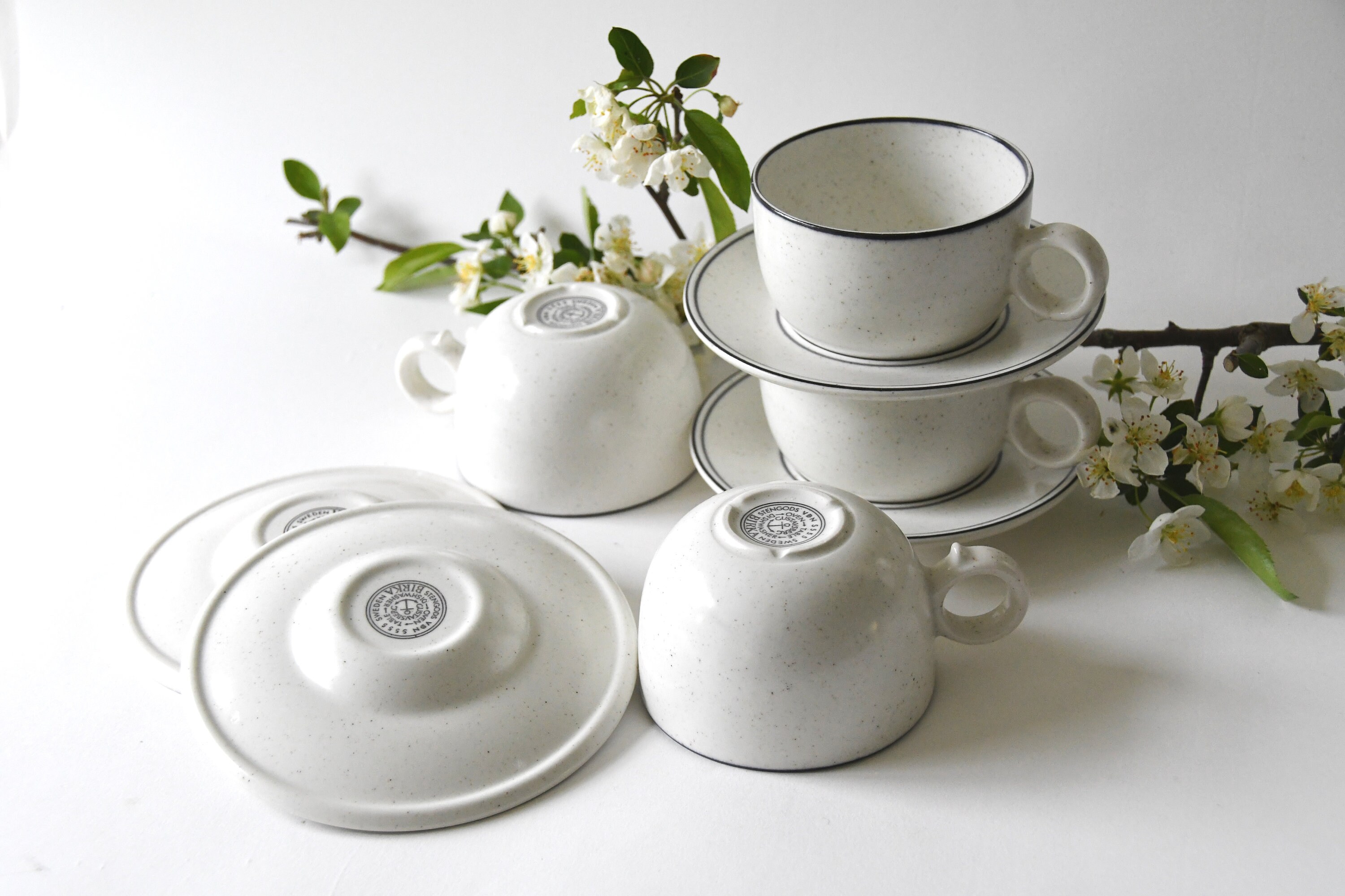Stig Lindberg. 4 BIRKA Coffee Cups and Saucers. Collectible Tableware ...
