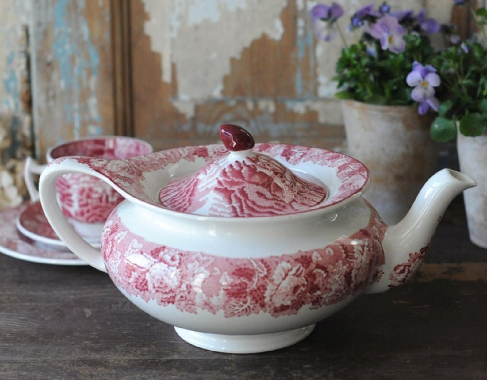 Teapot Pink Transferware by Wood & Sons. Beautiful Country Chic Tea Pot ...