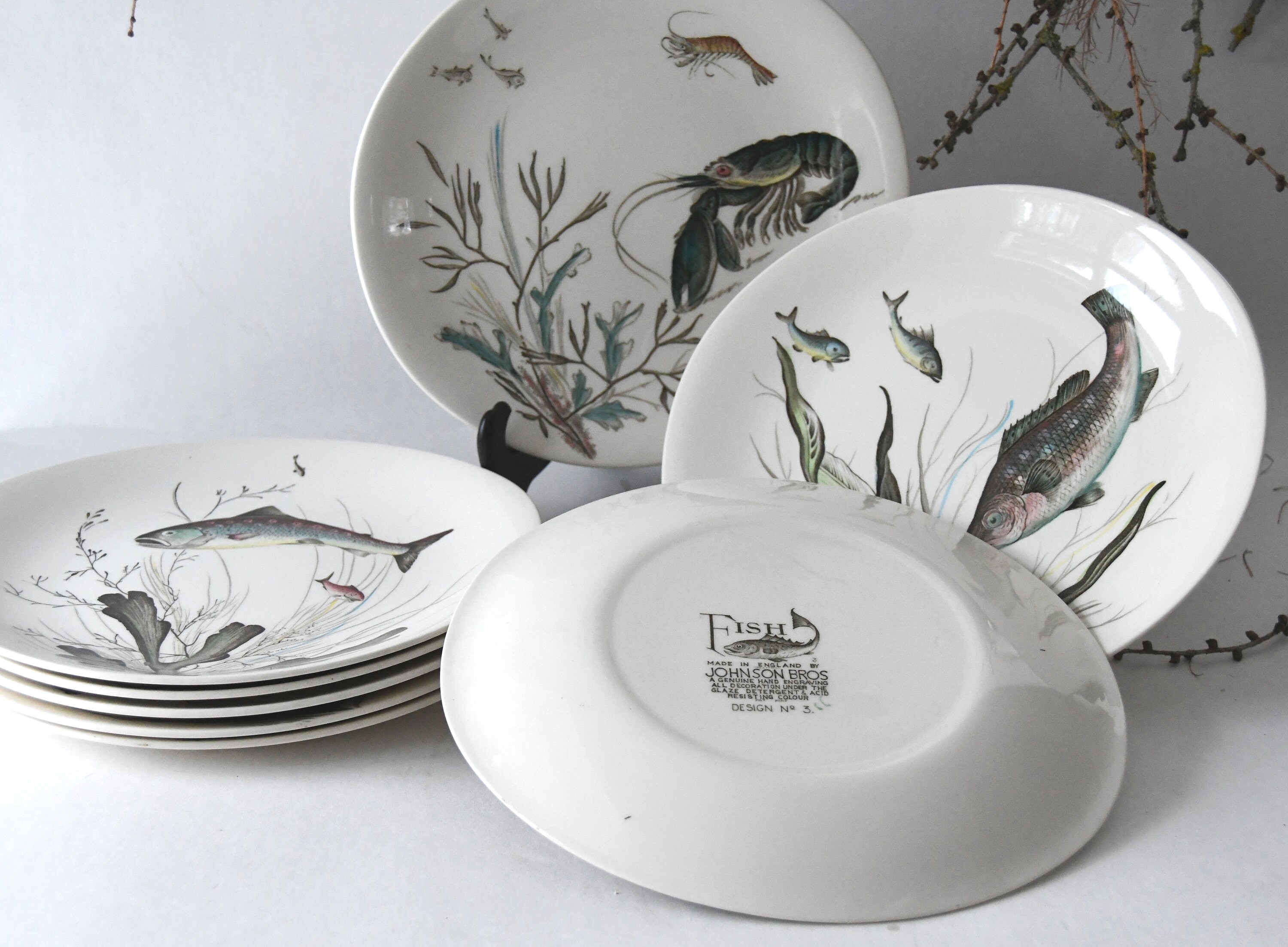 Fish Plates, Johnson Brothers England. Oval Shape. Design No 1 - 7 ...